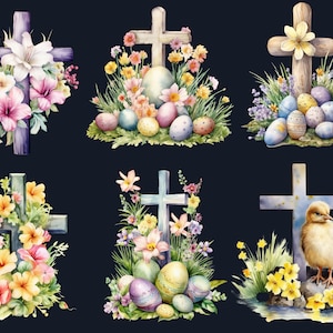 40 PNG Watercolor Easter Cross Clipart, Floral Easter Cross ...