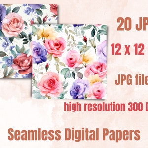 Seamless Watercolour Roses Digital Paper, Roses Seamless Pattern, Roses ...