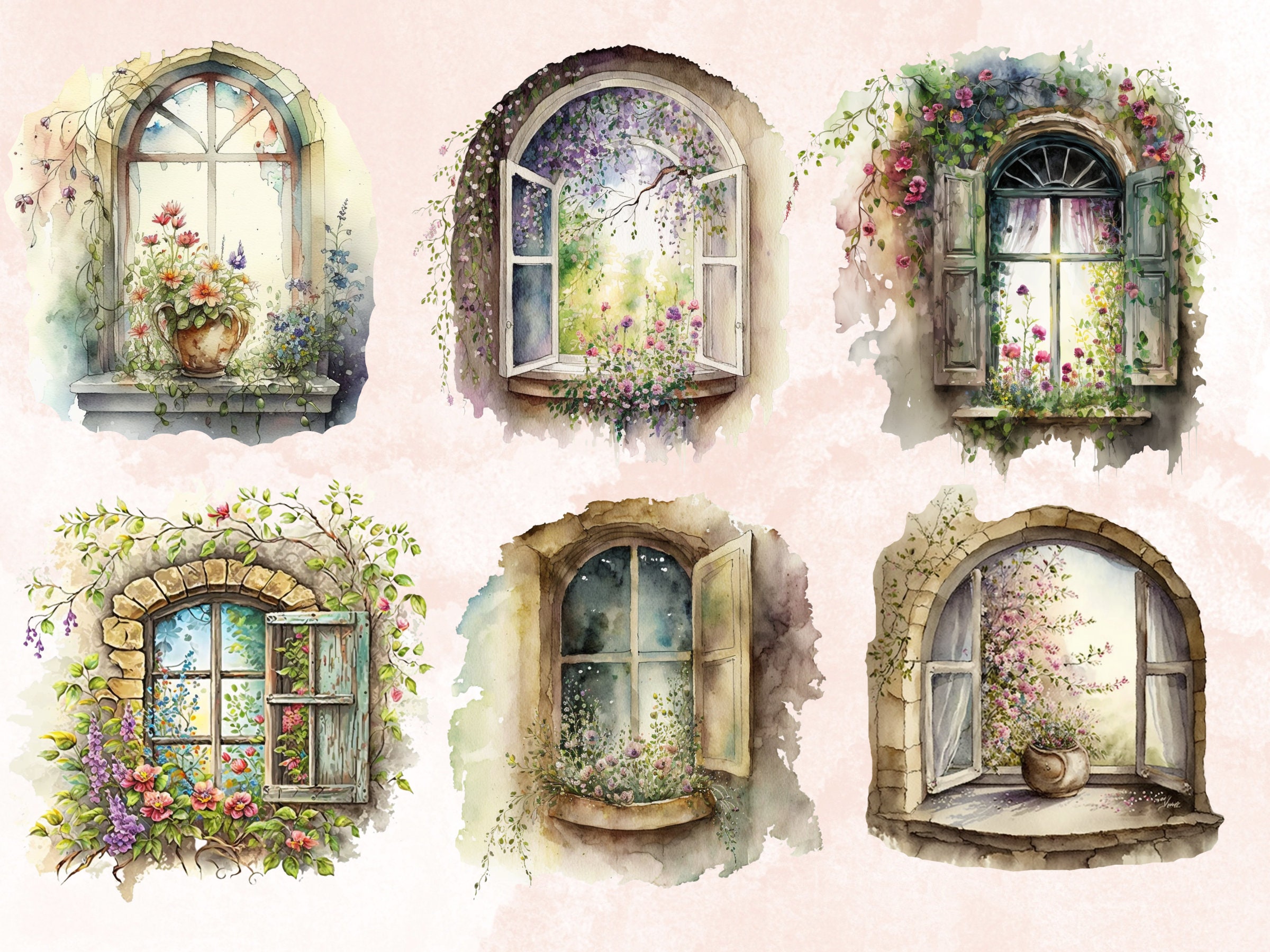 19 PNG Watercolor Floral Windows Clipart Spring Window Clip - Etsy ...