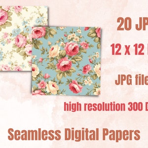 Seamless Vintage Flowers Digital Paper, Shabby Chic Floral Seamless ...