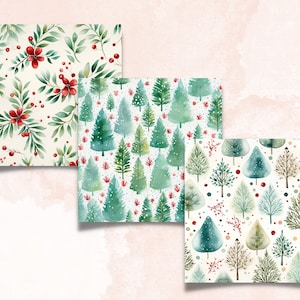 Printable Watercolor Christmas Digital Paper, Christmas Ephemera ...