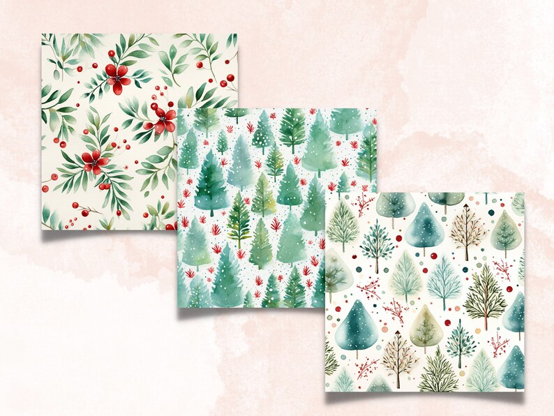 Printable Watercolor Christmas Digital Paper, Christmas Ephemera ...