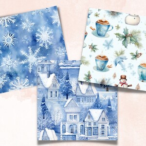 Seamless Watercolor Winter Digital Paper Pack, Snowy Holiday Repeating ...