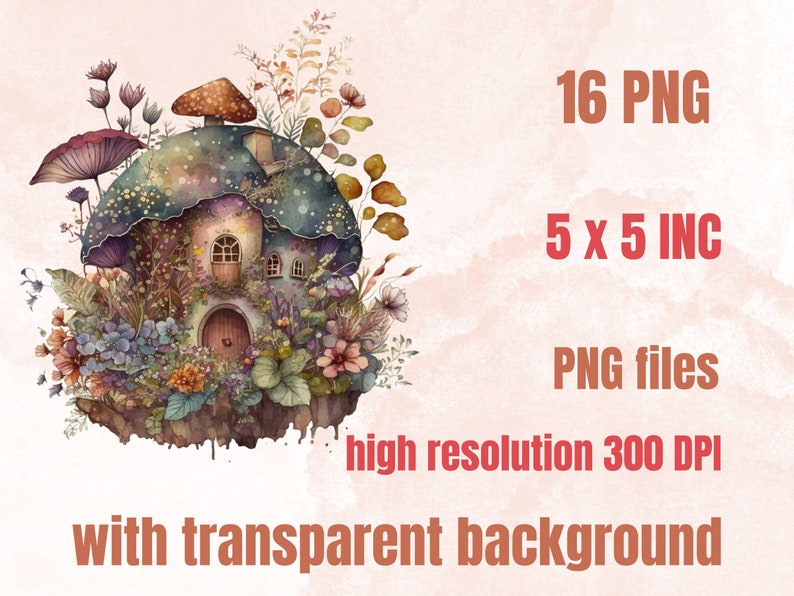 16 PNG Mushroom Houses Clipart Fairy Watercolor Mushroom - Etsy