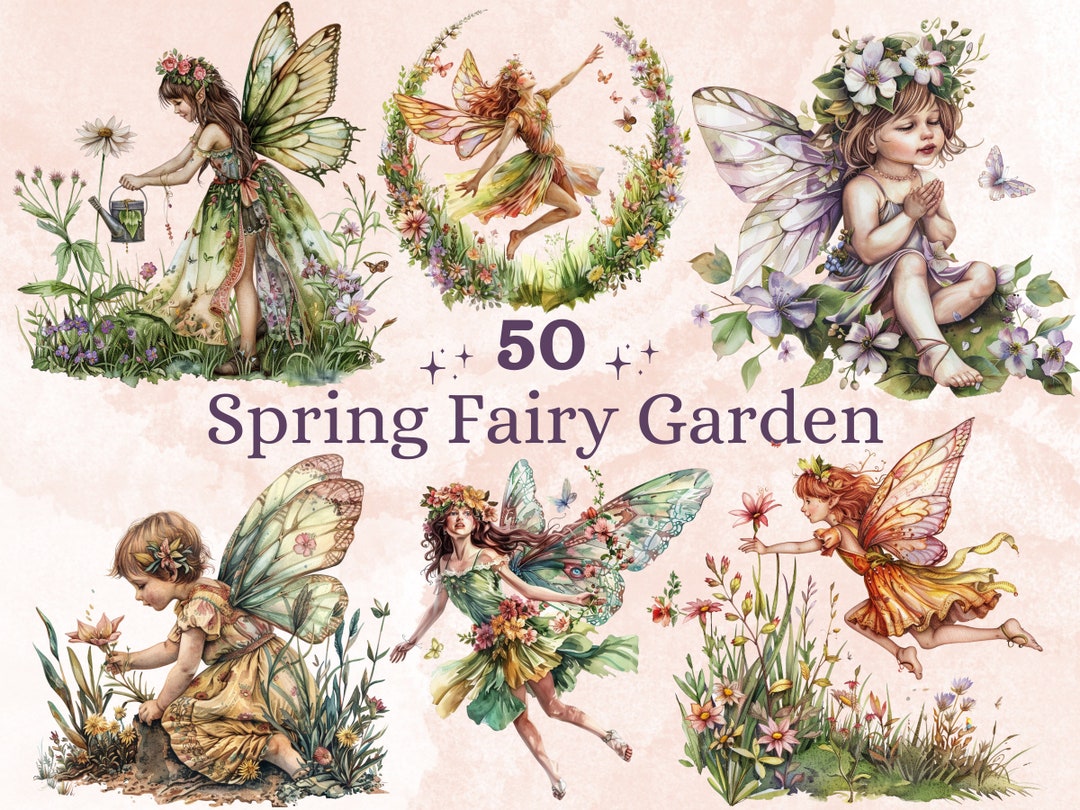 50 PNG Watercolor Spring Fairy Garden Clipart, Enchanted Forest Fairy ...