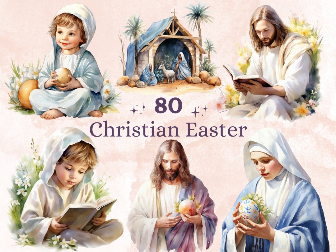80 PNG Watercolor Christian Easter Clipart, Easter Jesus Illustrations ...