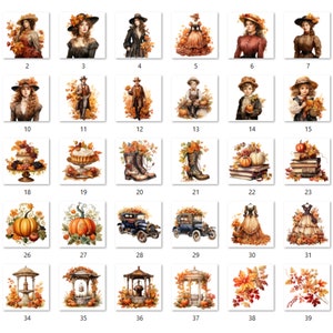 40 PNG Watercolor Victorian Fall Clipart Bundle, Vintage Rustic Autumn ...