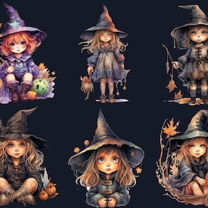 25 PNG Watercolor Cute Little Witches Clipart, Witchcraft Clip Art ...
