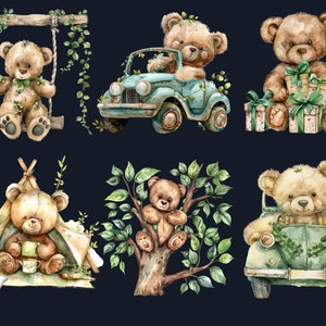 40 PNG Watercolor Green Teddy Bear Clipart, Boho Baby Shower ...