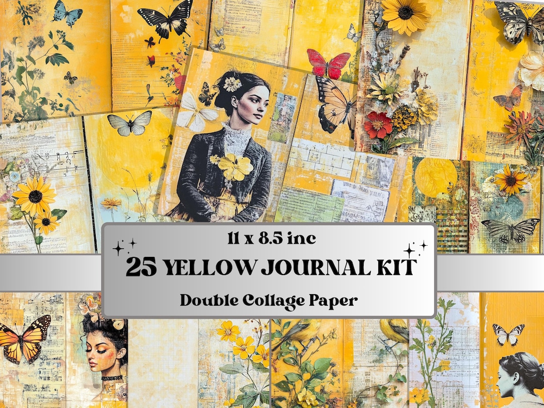 Yellow Junk Journal Kit, Yellow Pages Ephemera, Whimsical Collage Sheet ...