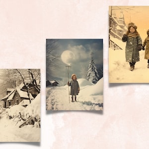 Printable Vintage Winter Photos Digital Paper, Retro Winter Old ...