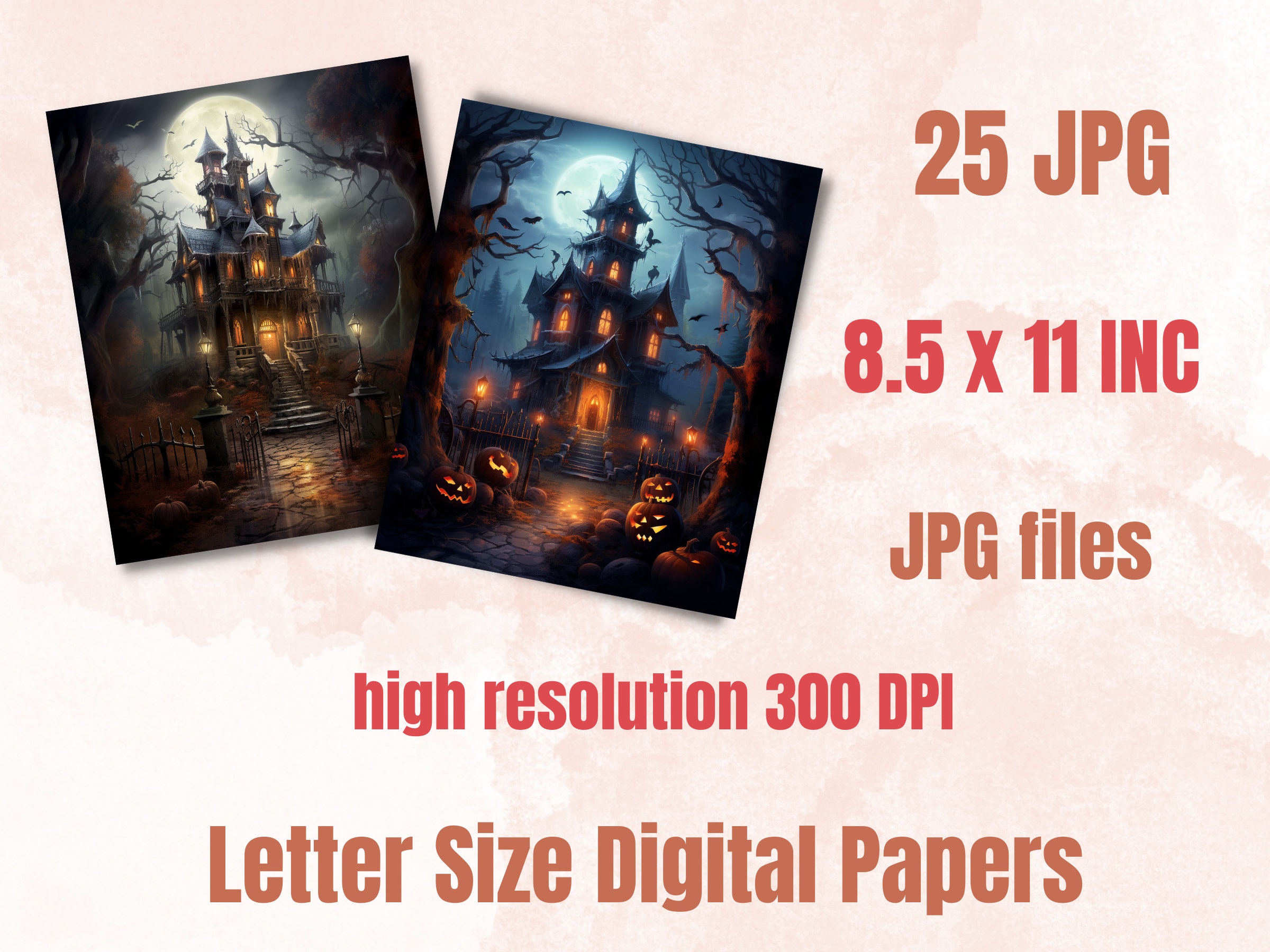 Printable Haunted Mansion Digital Paper, Halloween Houses Background ...