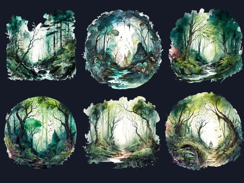 20 Watercolor Magical Forest Clipart, Fairy Forest Clip Art, Forest ...