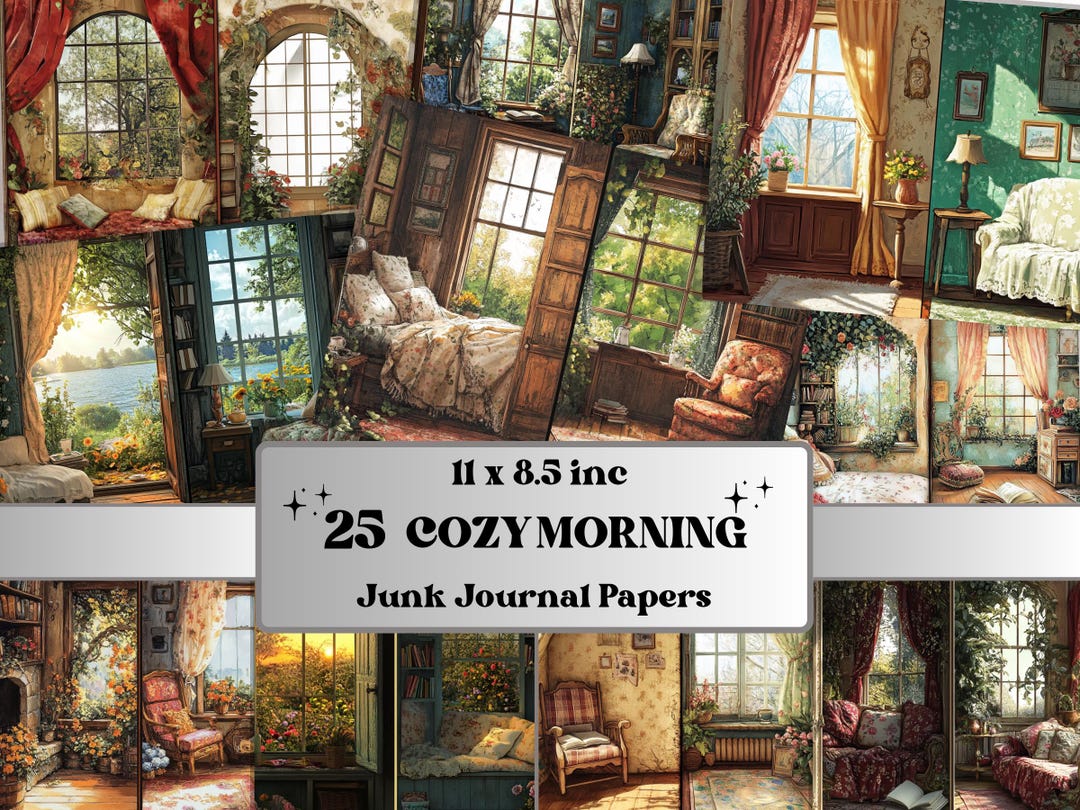 Cozy Morning Corner Junk Journal Kit, Comfy Morning Scenes Pages ...