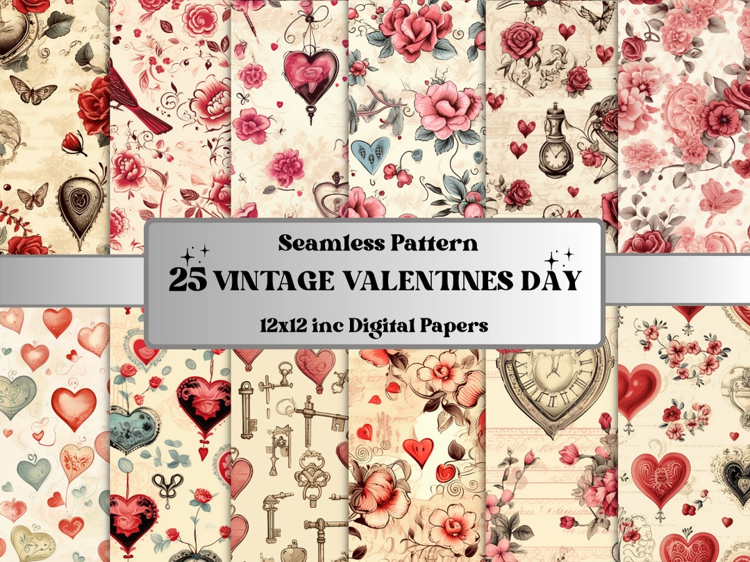 Seamless Vintage Valentine's Day Digital Paper, Romantic Valentine Love ...