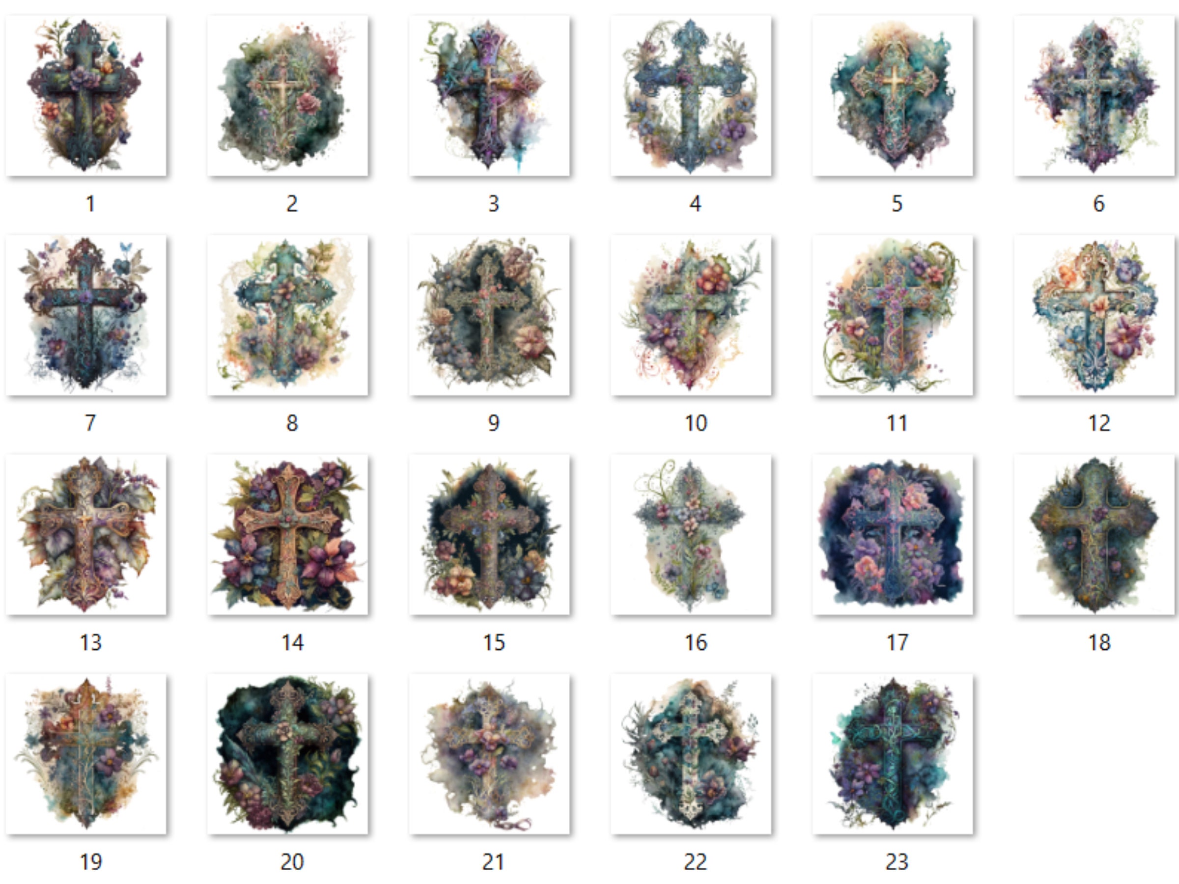 23 PNG Watercolor Fantasy Cross Clipart Floral Cross Clip - Etsy