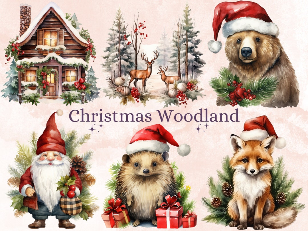 42 PNG Watercolour Christmas Woodland Clipart, Christmas Forest ...