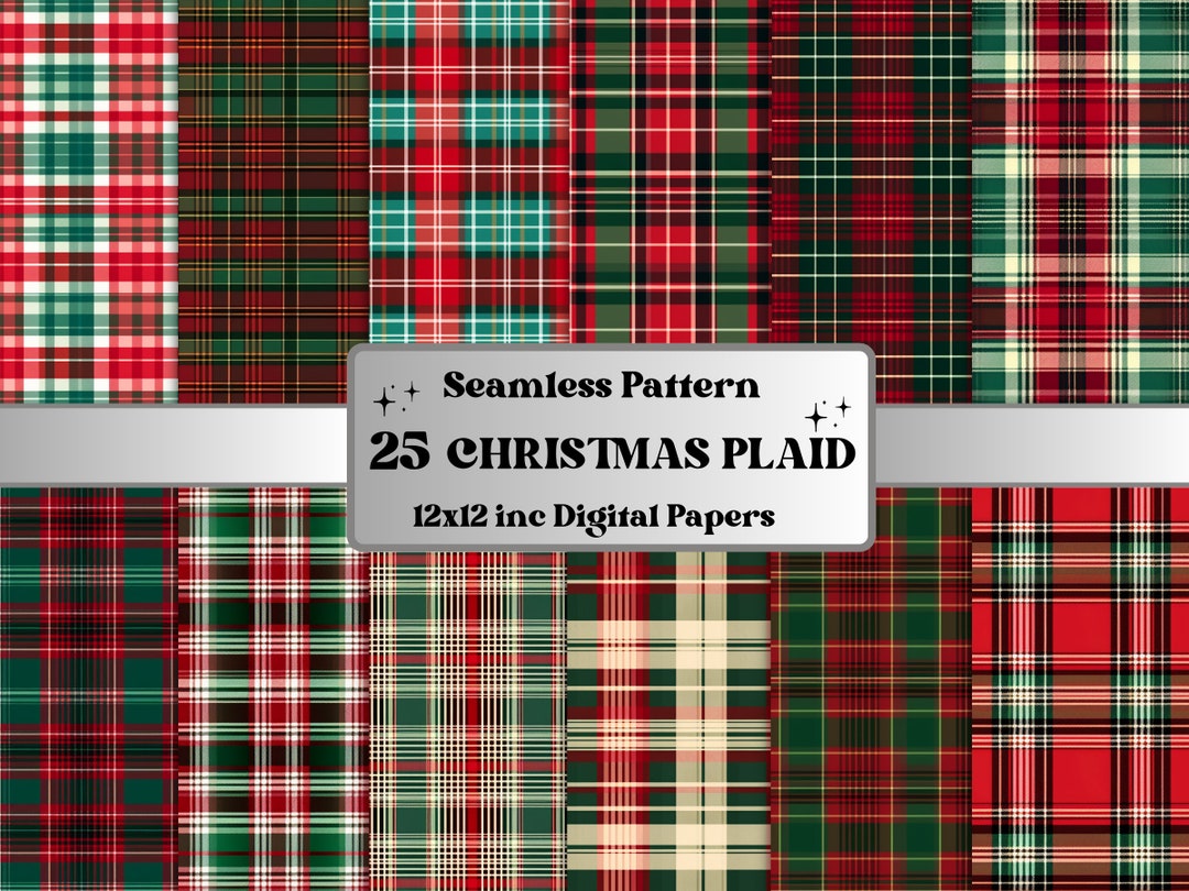 Seamless Christmas Plaid Digital Paper Pack, Winter Buffalo Plaid ...