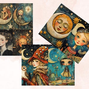 Whimsy Celestial Artist Collage Paper, Vintage Surreal Mixed Media ...