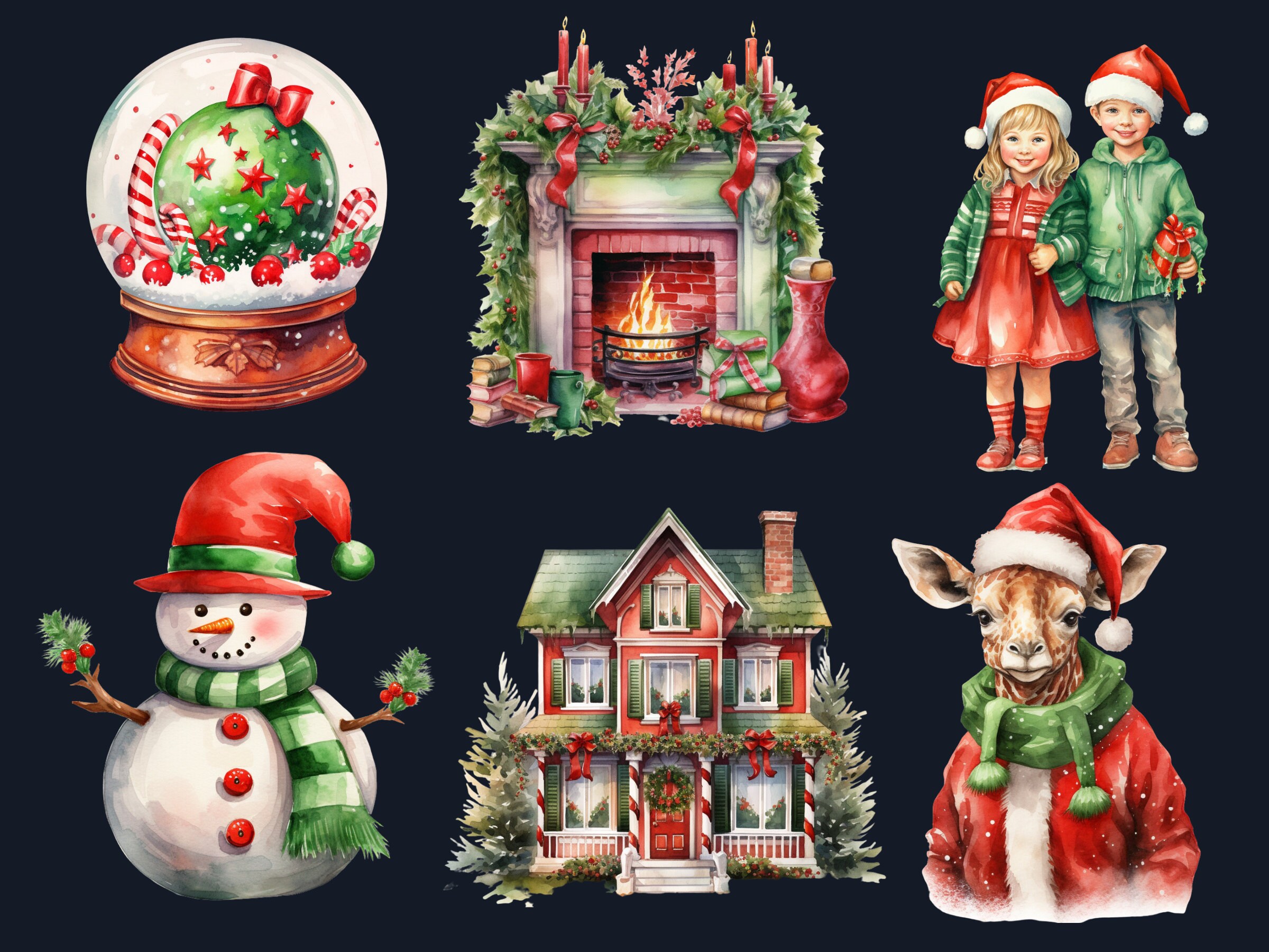 45 PNG Watercolour Red Green Christmas Clipart, Classic Christmas ...