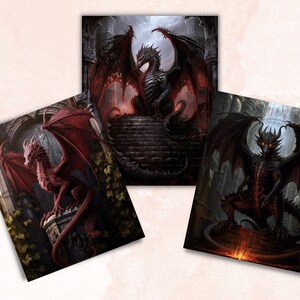 Printable Gothic Dragons Digital Paper, Dark Fantasy Dragon Digital ...