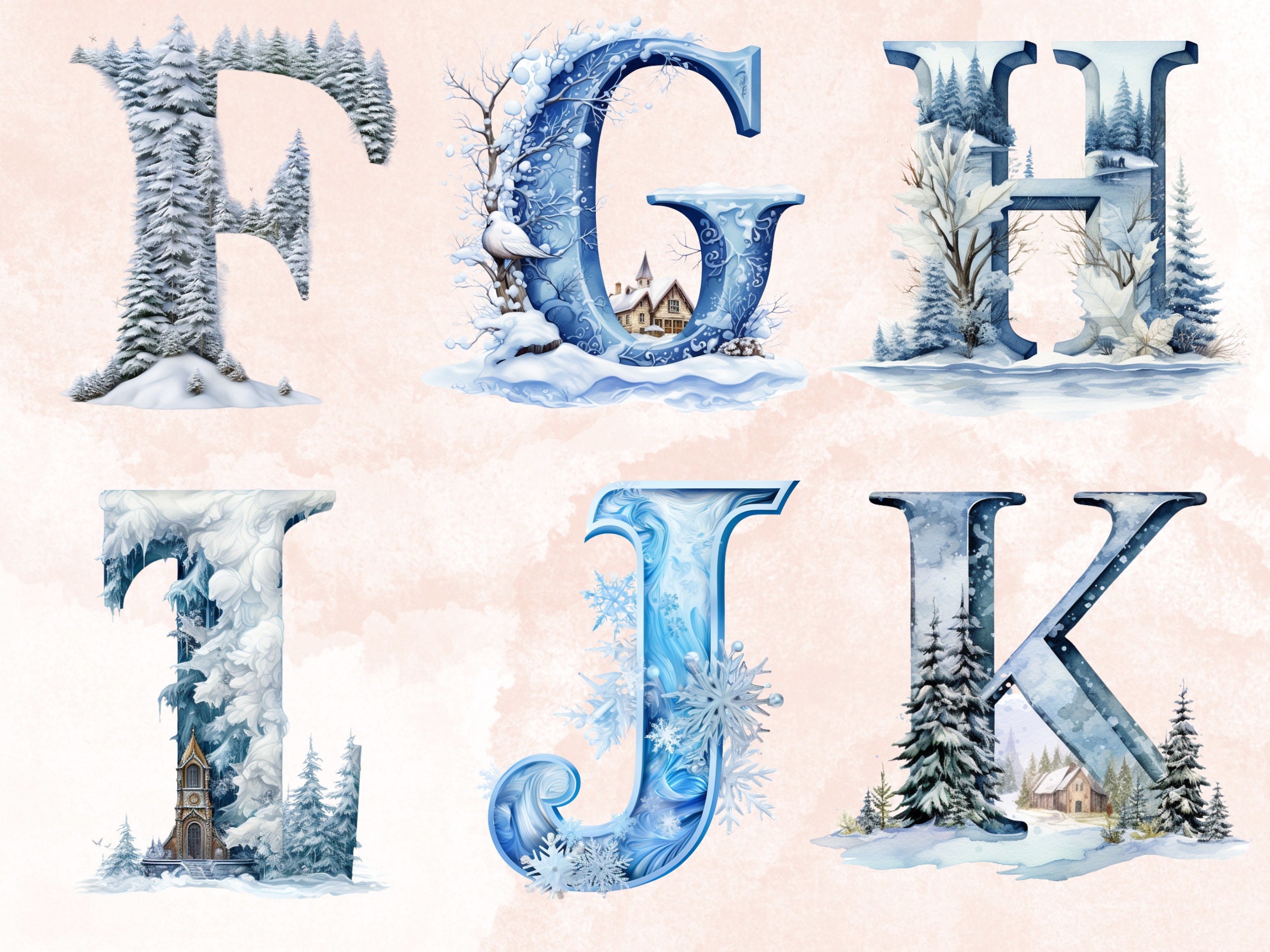 26 PNG Watercolour Winter Alphabet Clipart, Snowy Letters Clip Art ...