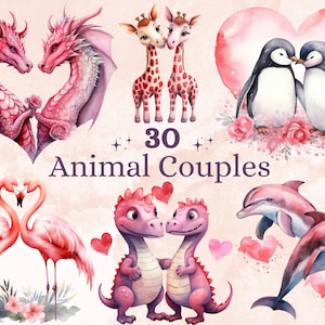 30 PNG Watercolor Valentine's Day Animal Couple Clipart, Valentines Day ...