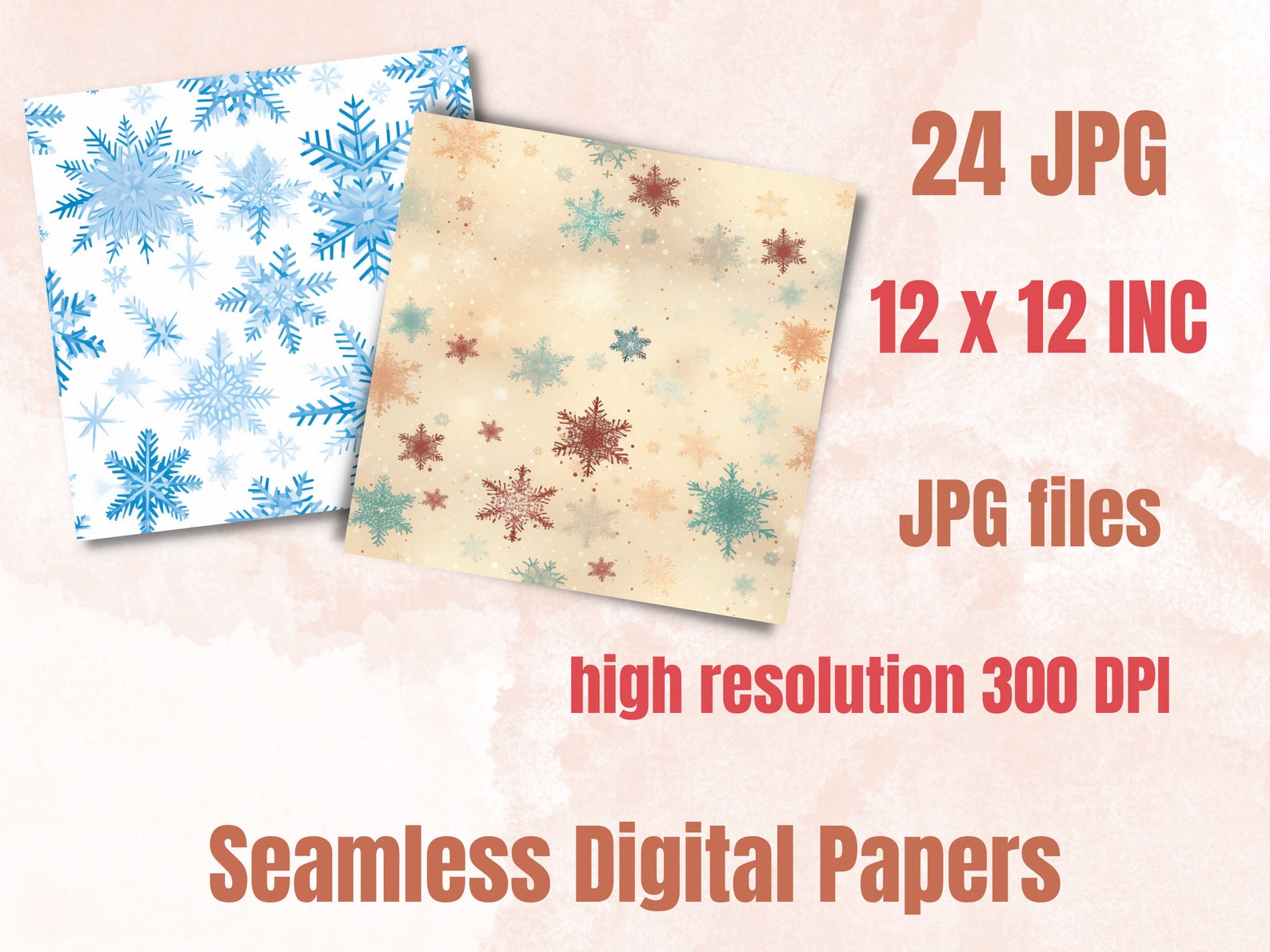Seamless Winter Snowflakes Digital Paper Pack, Snowy Holiday Repeating ...
