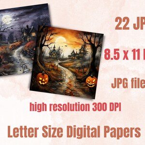 Printable Halloween Landscape Digital Paper, Watercolor Halloween ...