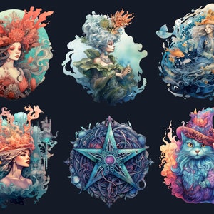 38 PNG Watercolor Underwater Witch Clipart Bundle, Under the Sea ...