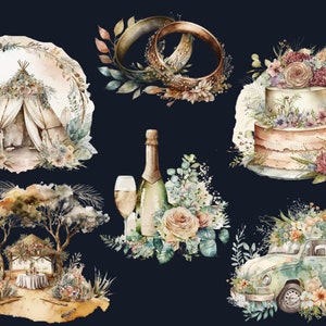 33 PNG Watercolour Boho Wedding Clipart, Bohemian Rustic Wedding Clip ...