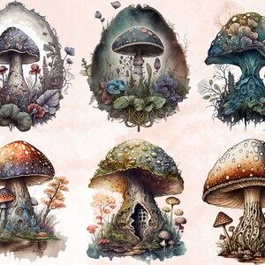 20 PNG Watercolor Gothic Mushrooms Clipart, Dark Fantasy Magical ...
