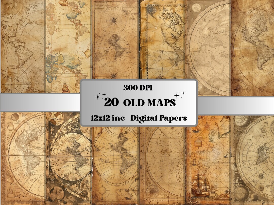 Old Maps Textures Digital Paper Pack, Antique Map Junk Journal Pages ...