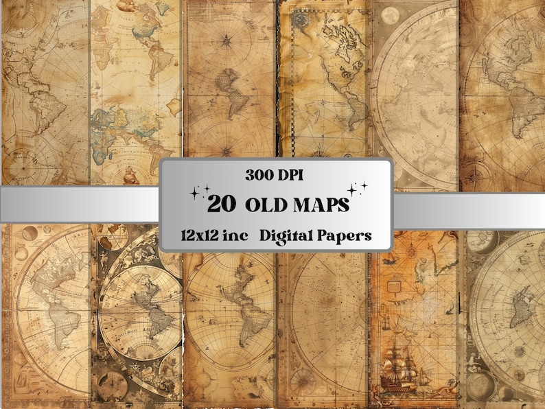 Old Maps Textures Digital Paper Pack, Antique Map Junk Journal Pages ...