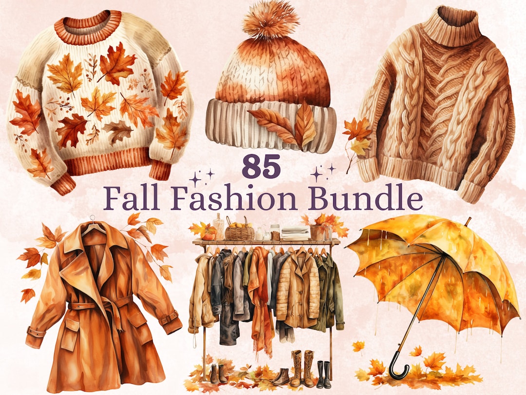85 PNG Watercolor Fall Fashion Bundle Clipart, Cozy Autumn Sweaters ...