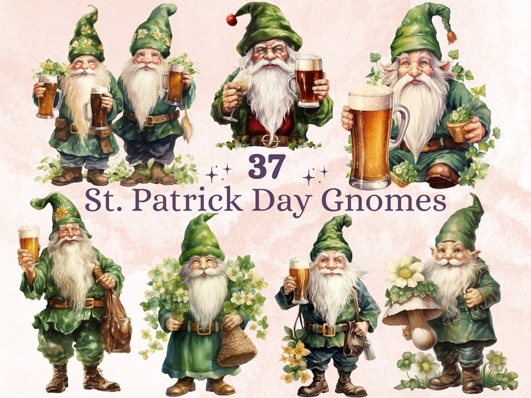 37 PNG Watercolor St.patrick’s Day Gnomes Clipart, Four Leaf Clover ...