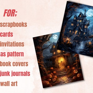 Printable Halloween Gothic Houses Digital Paper, Haunted Mansion ...