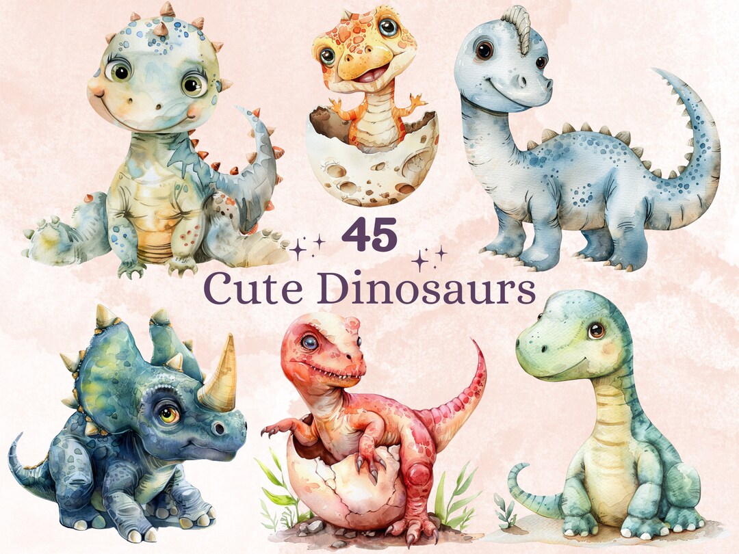 45 PNG Watercolor Cute Dinosaur Clipart, Cute Dino Baby Shower ...