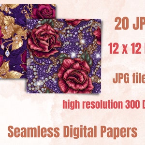 Seamless Royal Roses Digital Paper, Jewelled Roses Seamless Pattern ...