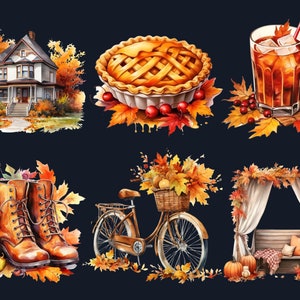 90 PNG Watercolor Fall Big Bundle Clipart, Rustic Autumn Illustrations ...