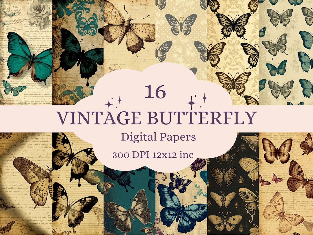 Vintage Butterflies Digital Paper Summer Spring Butterfly - Etsy