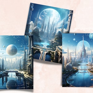 Printable Futuristic City Digital Paper, Futurism Art Background ...