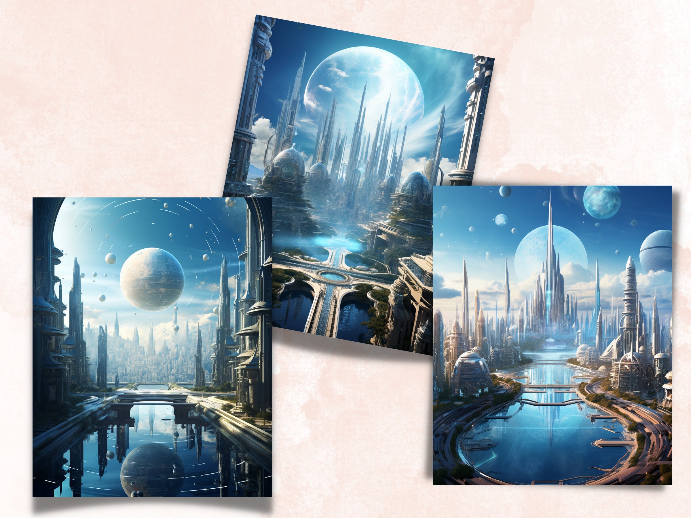 Printable Futuristic City Digital Paper, Futurism Art Background ...