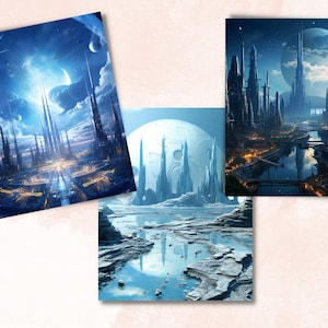 Printable Futuristic City Digital Paper, Futurism Art Background ...