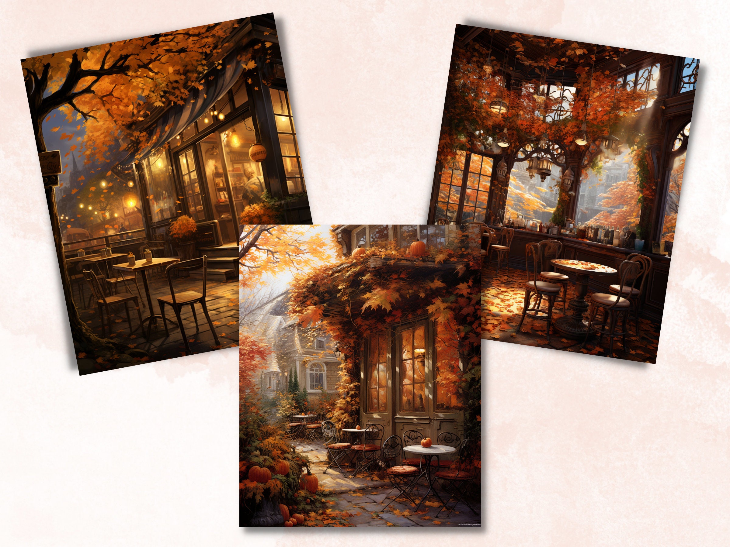 Printable Cozy Fall Cafe Digital Paper, Autumn Interior Background ...