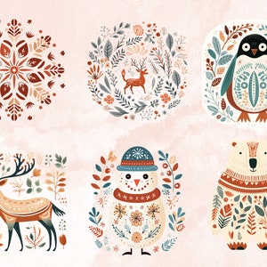 58 PNG Watercolour Scandinavian Winter Clipart, Snowy Winter Folk Art ...