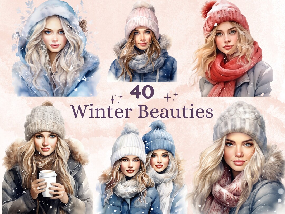40 PNG Watercolor Winter Beauties Clipart, Cozy Winter Lady ...