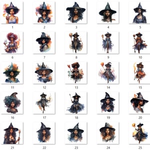25 PNG Watercolor Black Girl Witches Clipart, Witchcraft Clip Art, Afro ...