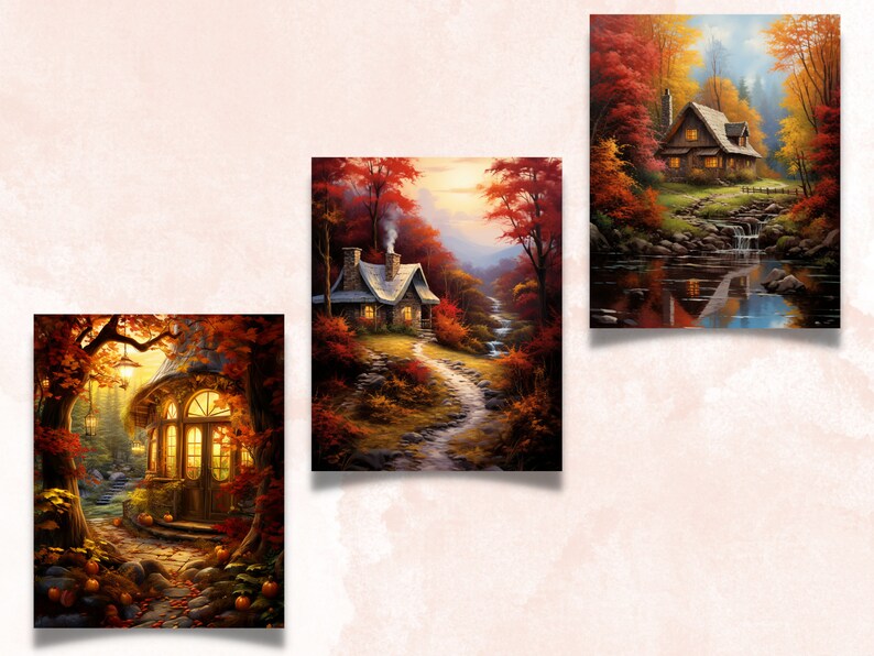 Printable Enchanted Fall Scenes Digital Paper, Cozy Autumn Background ...
