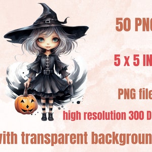 50 PNG Watercolor Cute Halloween Bundle Clipart, Kawaii Halloween ...